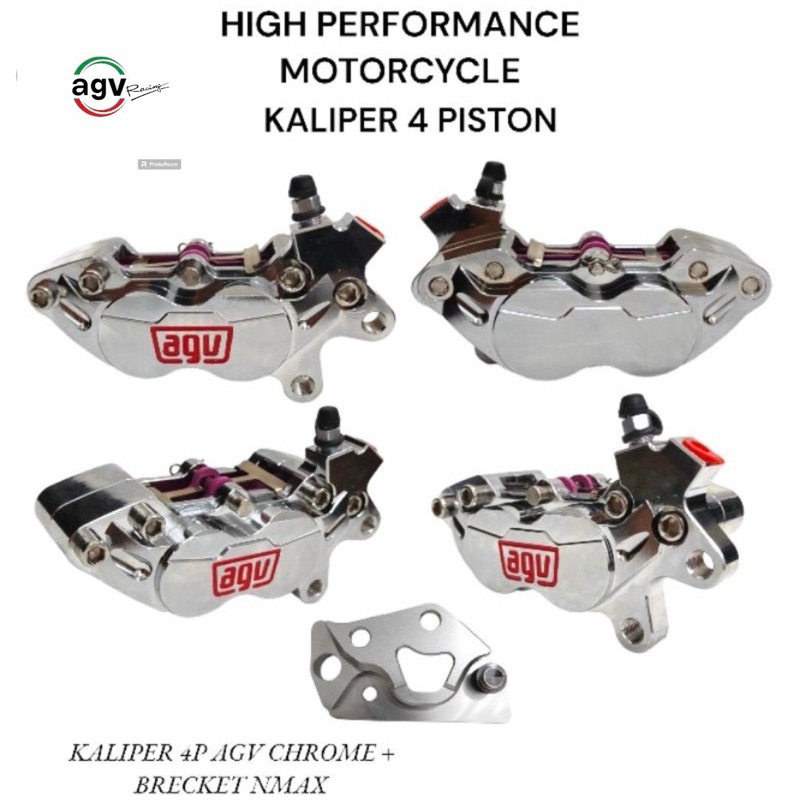 Jual Kaliper Depan 4 Piston 4P AGV Caliper Big Pot 4P Full Cnc Chrome + Breket Yamaha Nmax Old ...