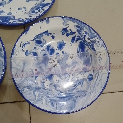 Jual Piring Lurik Blirik Biru Enamel Seng / Piring Makan 20cm (ecer ...