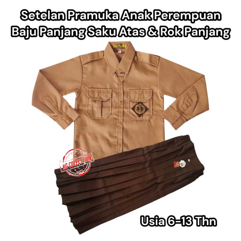 Jual Setelan Seragam Pramuka Sekolah Sd Anak Perempuan Baju Pramuka Lengan Panjang Rok Coklat ...