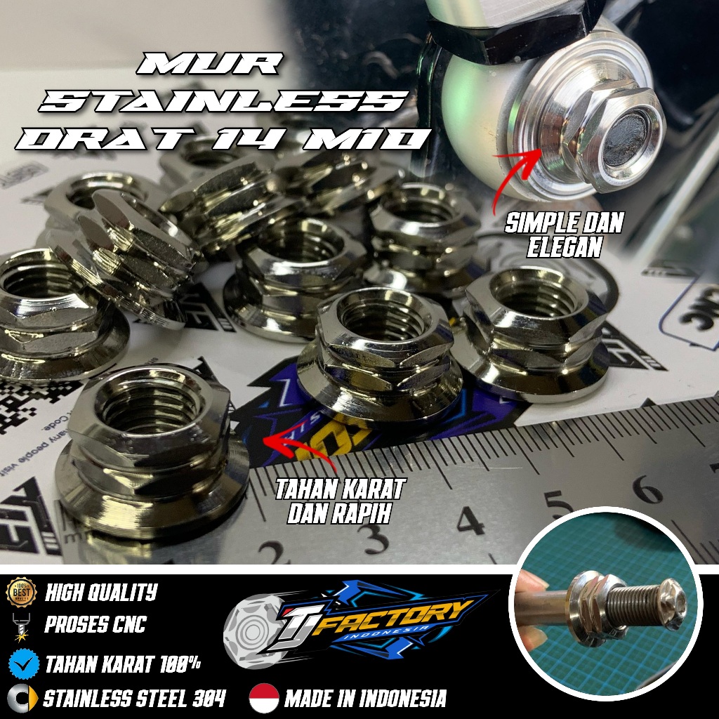 Jual Mur Stainless drat 14 Atau M10 CNC tipe HEX PLUS Picth 1,25 DRAT HALUS TJ Factory Handmade ...