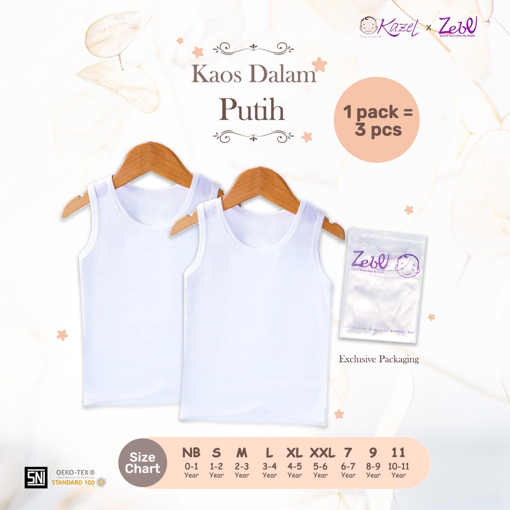 Jual KAZEL Singlet Putih Polos | Warna Polos | Kaos Dalam Anak Isi 3 PCS | Shopee Indonesia