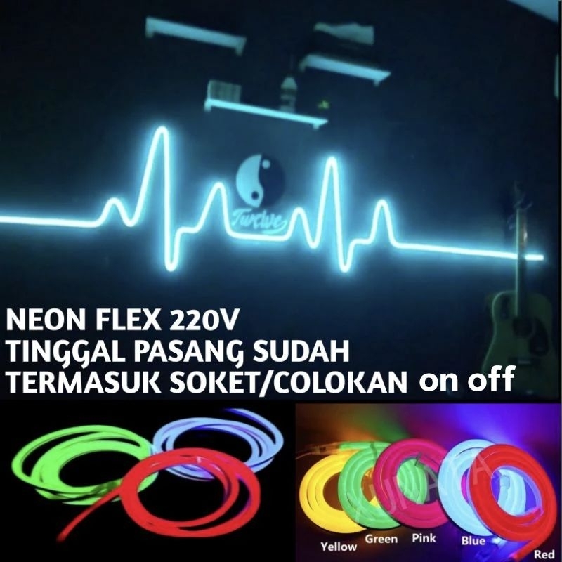 Jual LAMPU LED NEON FLEX 220V SOKET SAKLAR ON / OFF 1M 2M 3M 4M 5M FLEXIBLE KAMAR DETAK JANTUNG ...