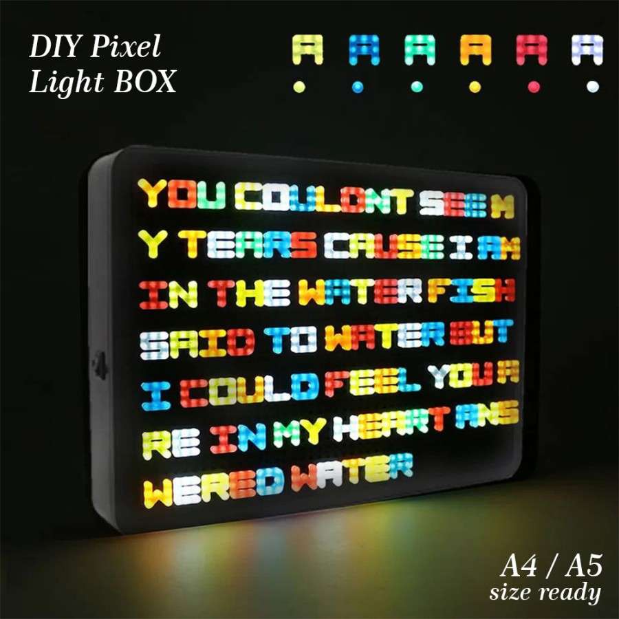 Jual Diy Letter Board Pixel Art Display Box A4/A5 LED Colorful Message ...