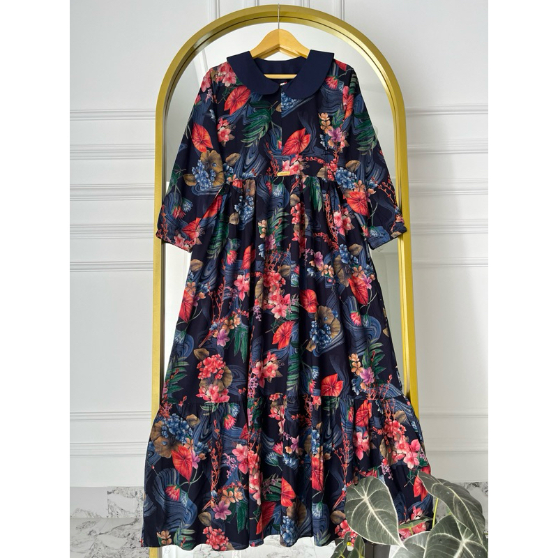 Jual Gamis Lizam Terbaru Kekinian Motif Bunga Dasar Hitam Bahan Rayon ...