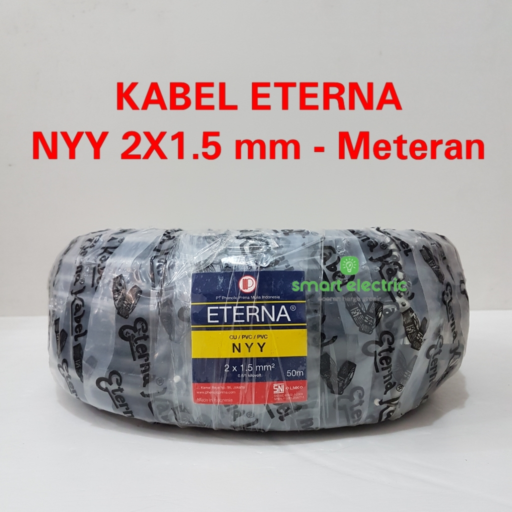 Jual Kabel Listrik Eterna NYY 2x1.5mm Meteran Tunggal Tembaga Murni SNI LMK | Shopee Indonesia