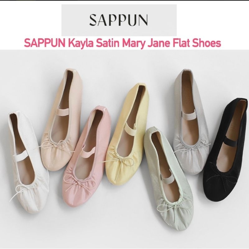 Jual (READY Black 39) SAPPUN Kayla Satin Mary Jane Flat Shoes (1 cm ...