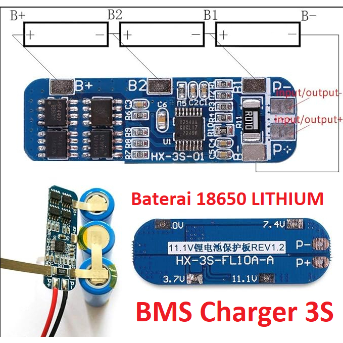 Jual modul BMS 3S CHARGER Baterai LITHIUM Protelsi 18650 1s 2s 3s Protection LI-ION 12.6V 10A ...