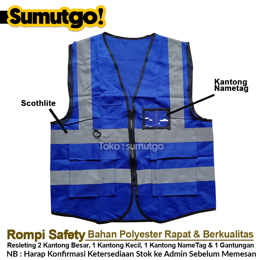 Jual Rompi Proyek Polyester Zipper Biru Tua Dual Scothlite Double Strip ...
