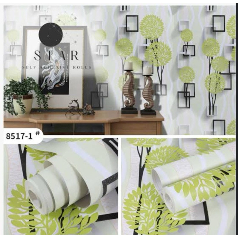Jual BELI 3 GRATIS 1 // COD Terlaris Wallpaper Sticker Dinding Motif Polos Putih Salur Batik ...