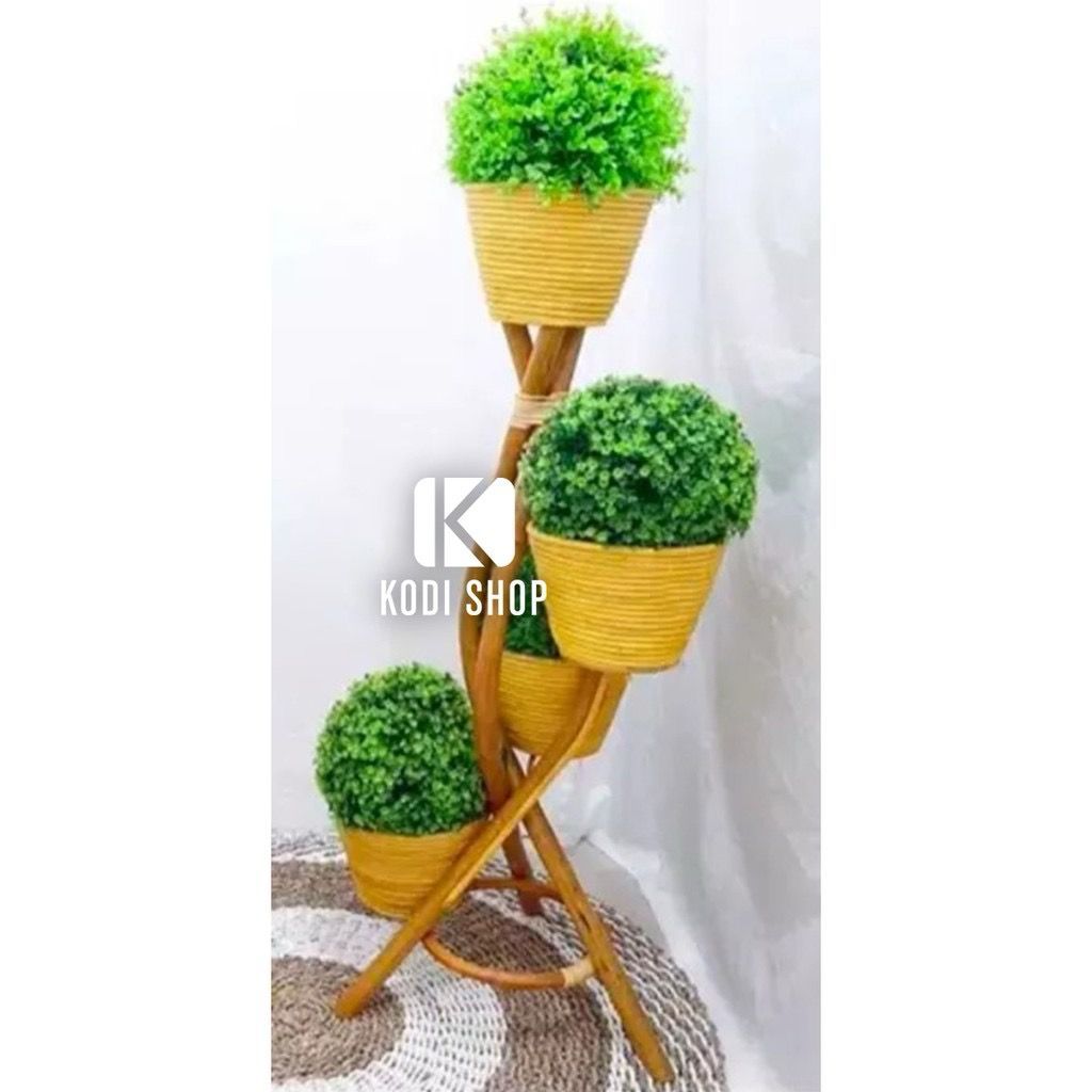 Jual pot susun 3 rotan alami aesthetic minimalis natural/ standing pot ...