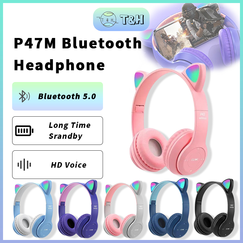 Jual (COD) Headphone Bluetooth P47M Gaming Cat Ears Wireless Bluetooth ...
