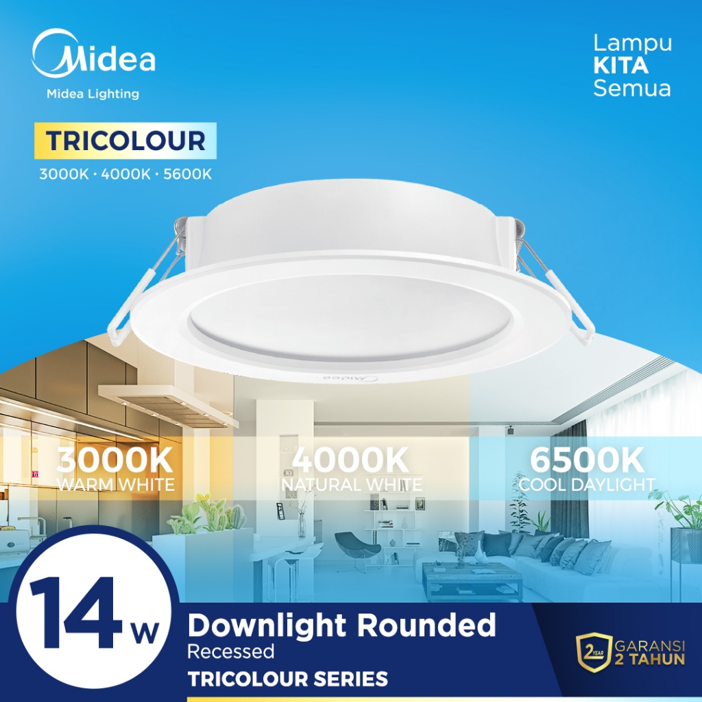 Jual Midea Lampu Led Downlight 14 Watt Tricolor - Kuning - Natural ...