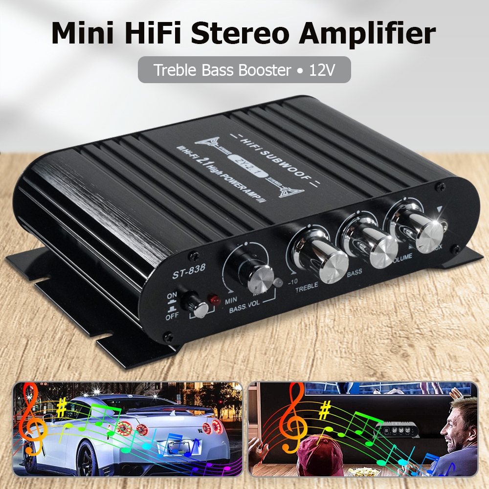 Jual [PROMO] Mini HiFi Stereo Amplifier Treble Bass Booster 12V / Ampli ...