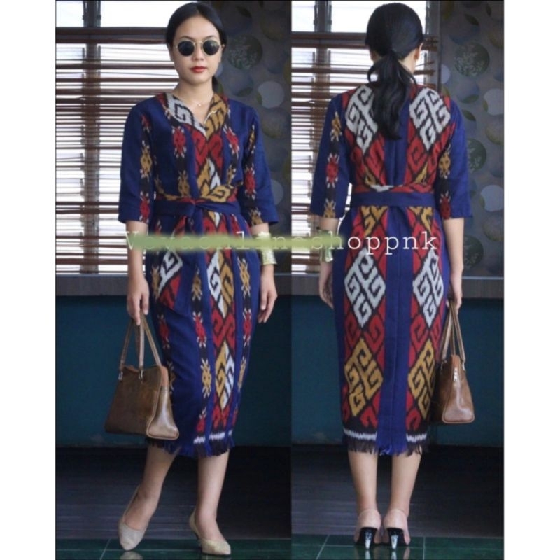 Jual BAJU DRESS TUNIK TENUN ETNIK JEPARA MOTIF TORAJA WARNA BIRU | Shopee Indonesia