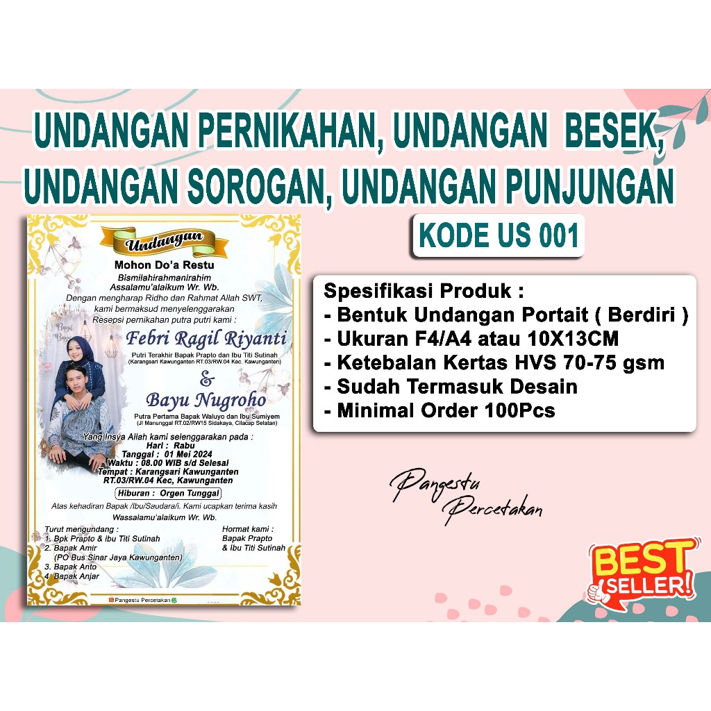 Jual CETAK UNDANGAN BESEK PORTRAIT UNDANGAN SOROGAN PORTRAIT | UNDANGAN ...