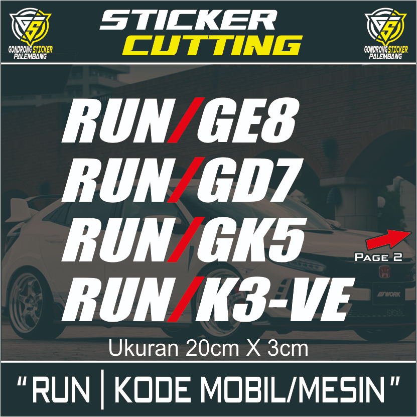 Jual Sticker Cutting RUN/K3-VE - Stiker RUN KODE MOBIL / MESIN RUN K3 ...
