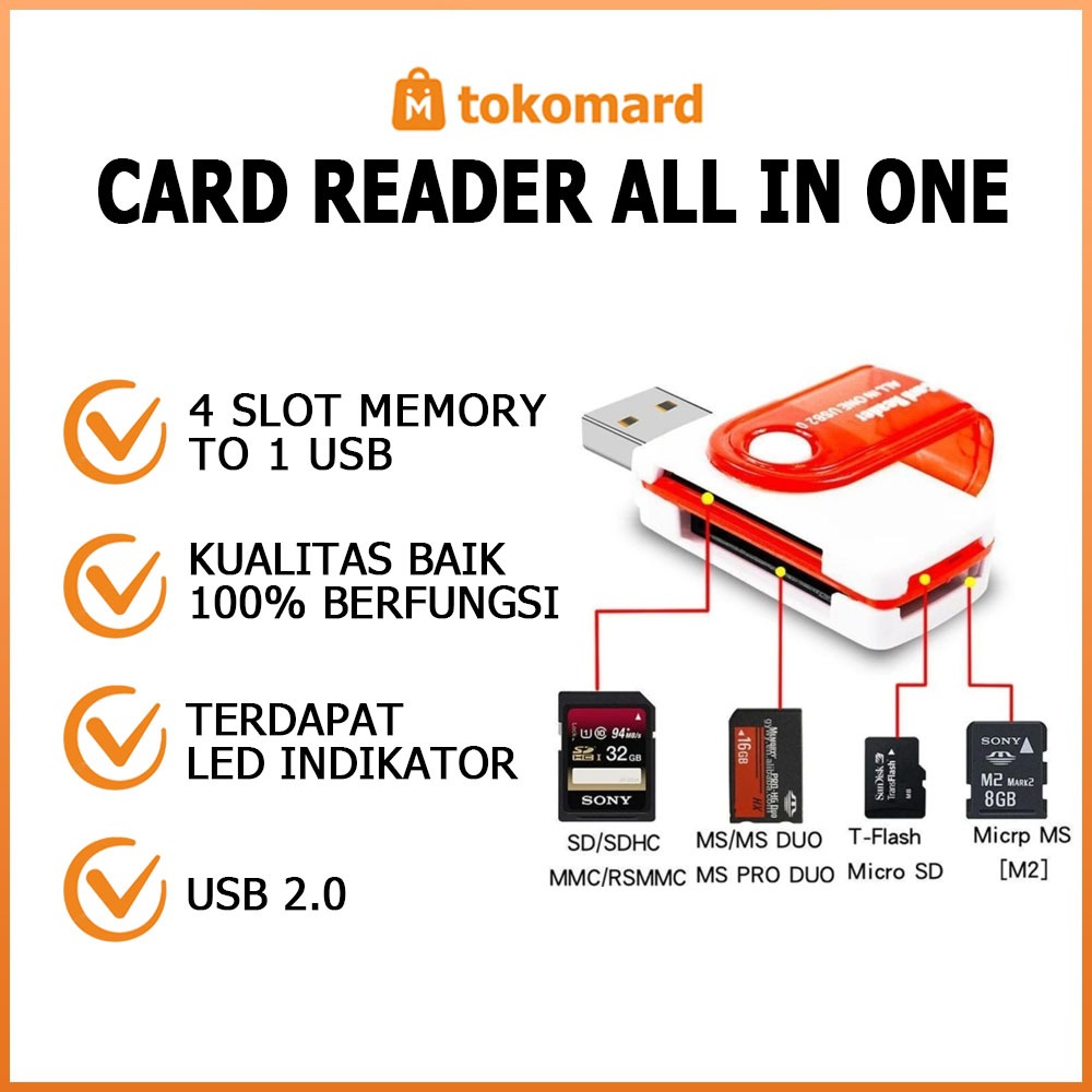 Jual Card Reader All in One 4 IN 1 Multi Memory Converter 4 Slot To USB Kualitas Baik 100% ...