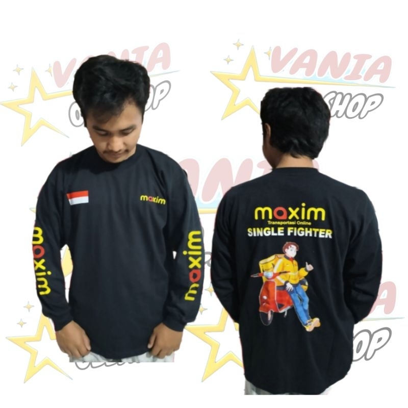 Jual Kaos lengan panjang ojek online maxim single fighter /kaos sablon DTF pria wanita | Shopee ...