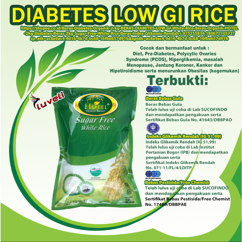 Jual Beras Diabetes Organik 2 kg - BERAS DIABETES LOW GI White Rice ...