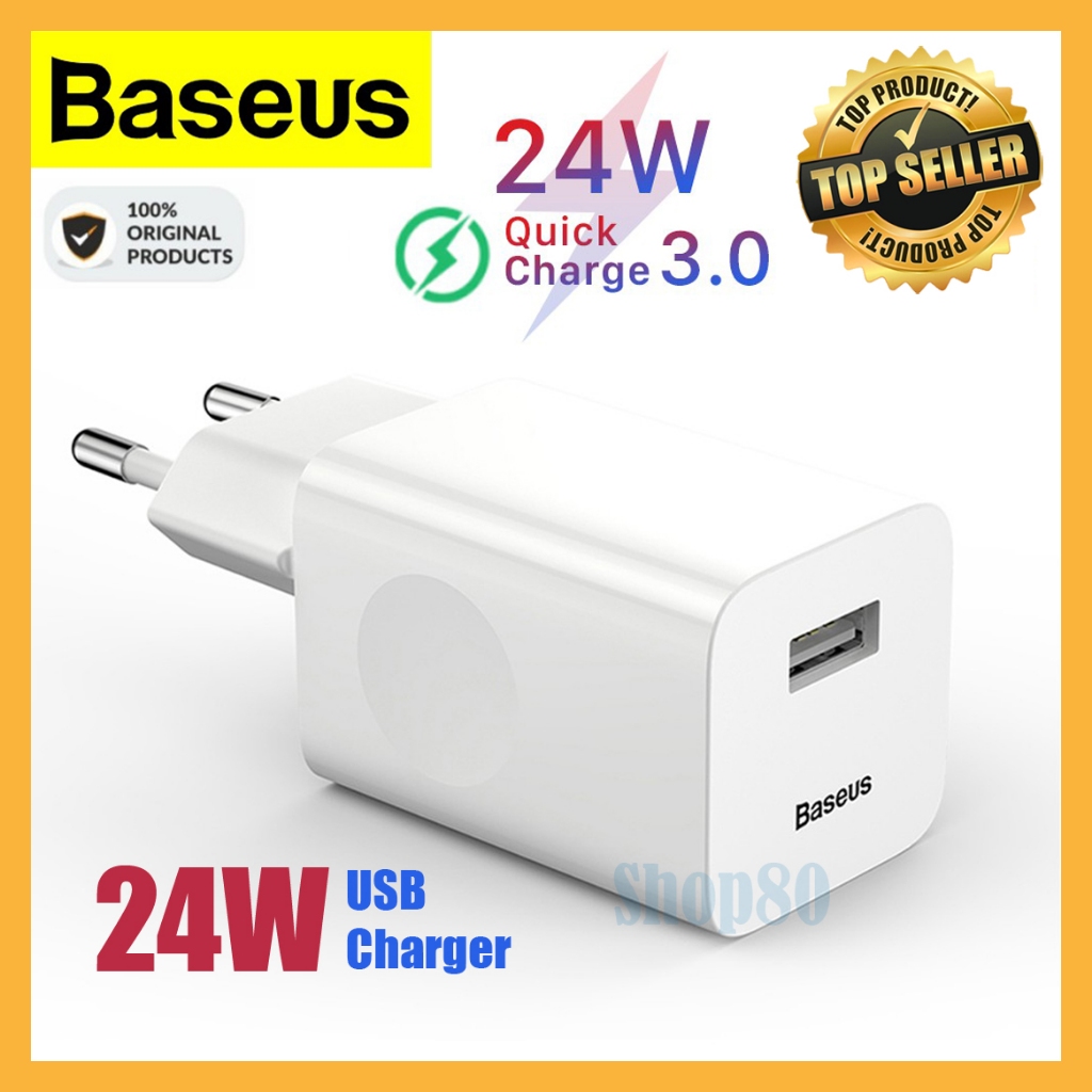 Jual Baseus Adaptor 24W USB Charger QC 3.0 Fast Charging Quick Charge 24 Watt | Shopee Indonesia