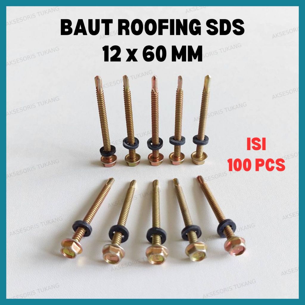 Jual Baut Roofing 12x60 6cm Isi 100 Pcs Skrup Baut Baja Ringan SDS 12 x ...