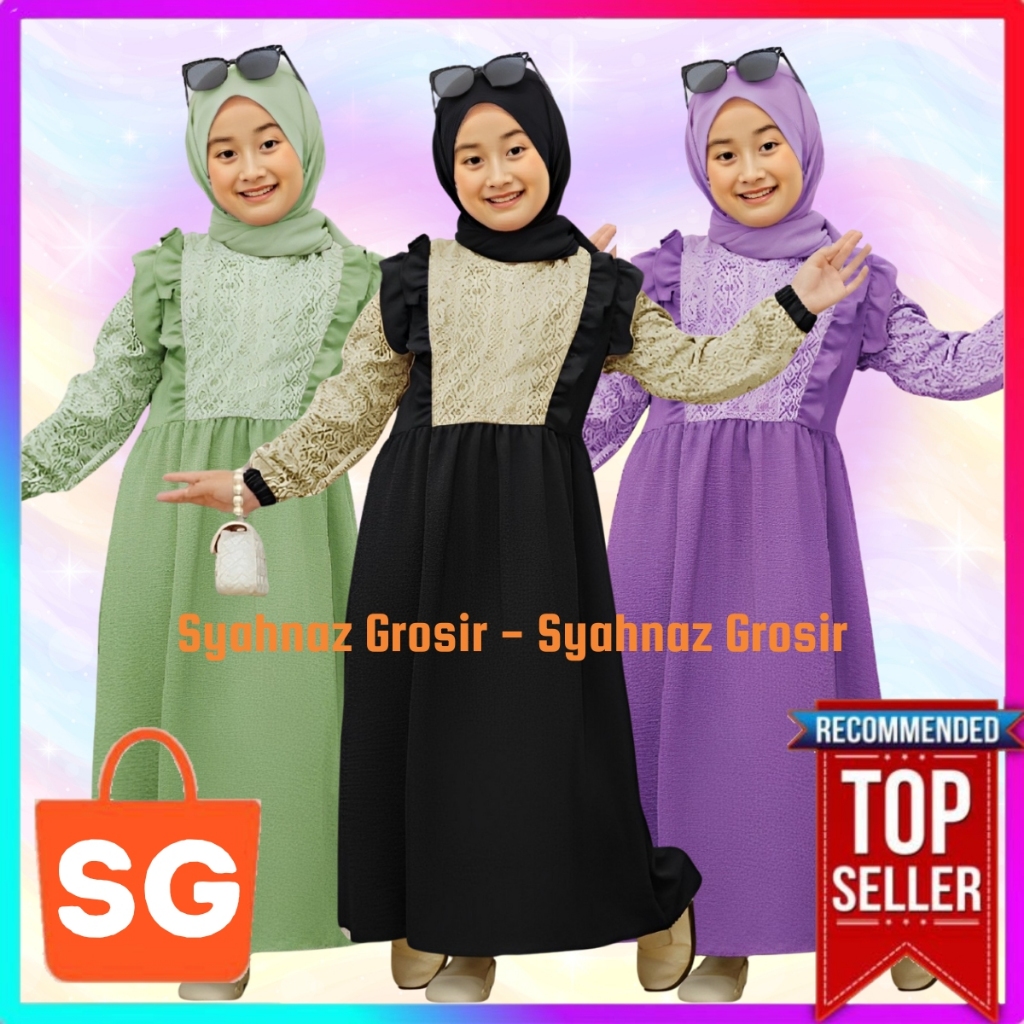 Jual Baju Gamis Anak Crinkle Premium Polos Mix Brukat 5-11 Tahun ...