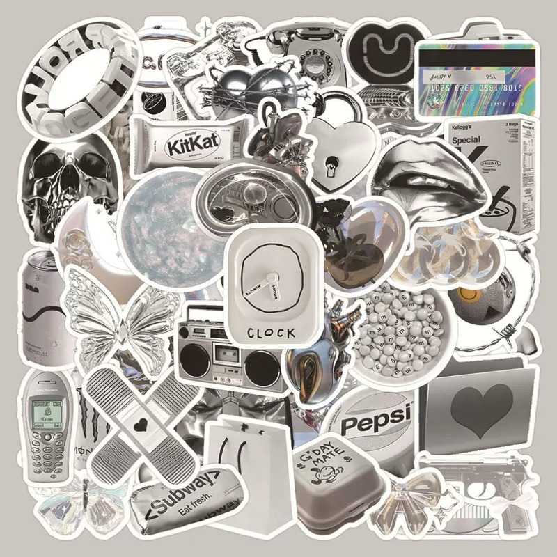 Jual 63pcs Sticker Simple Shiny Silver 3D Waterproof Stiker HP ...