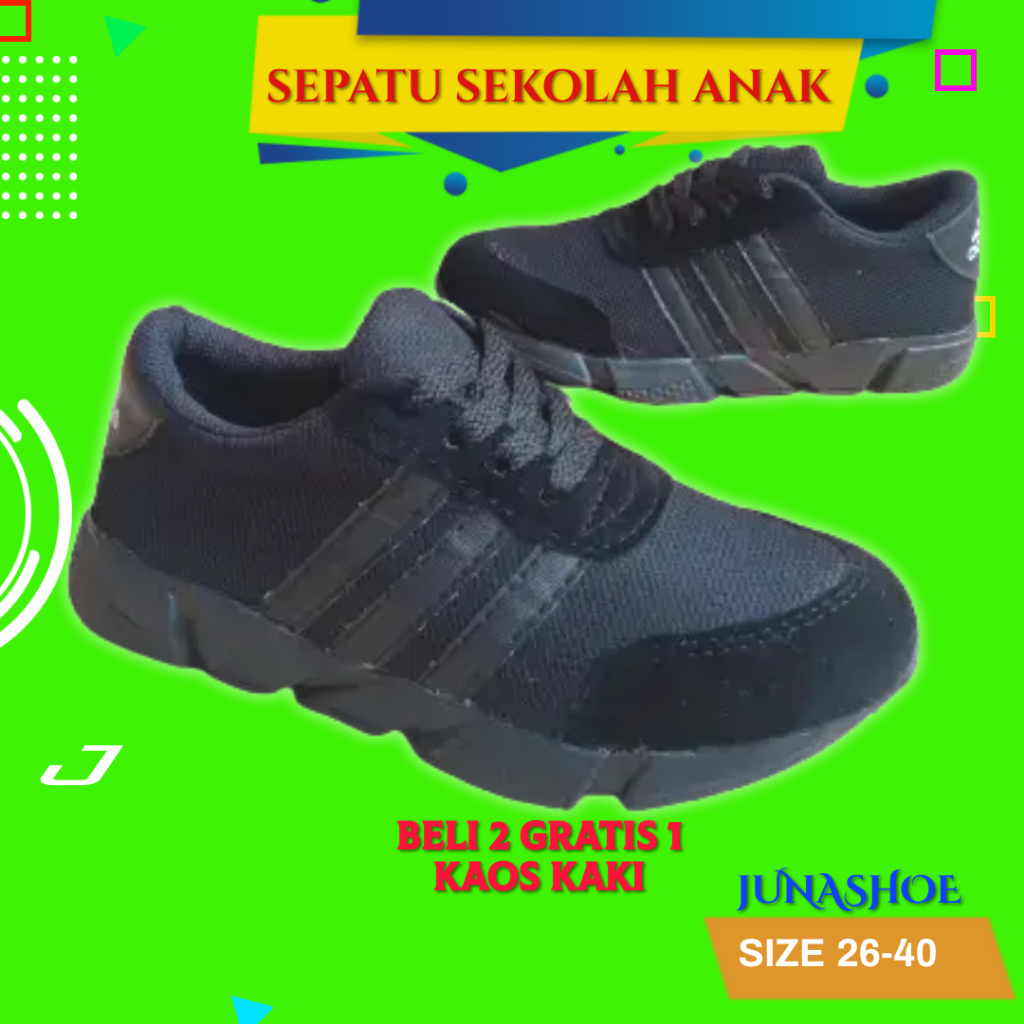 Jual Sepatu Sneakers Anak Anak Laki Laki Perempuan Tali Hitam Polos ...