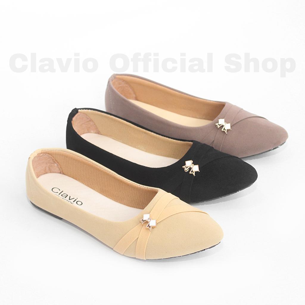 Jual Clavio CLVO 107 Sepatu Flatshoes Wanita Shoes Black Flat | Shopee ...