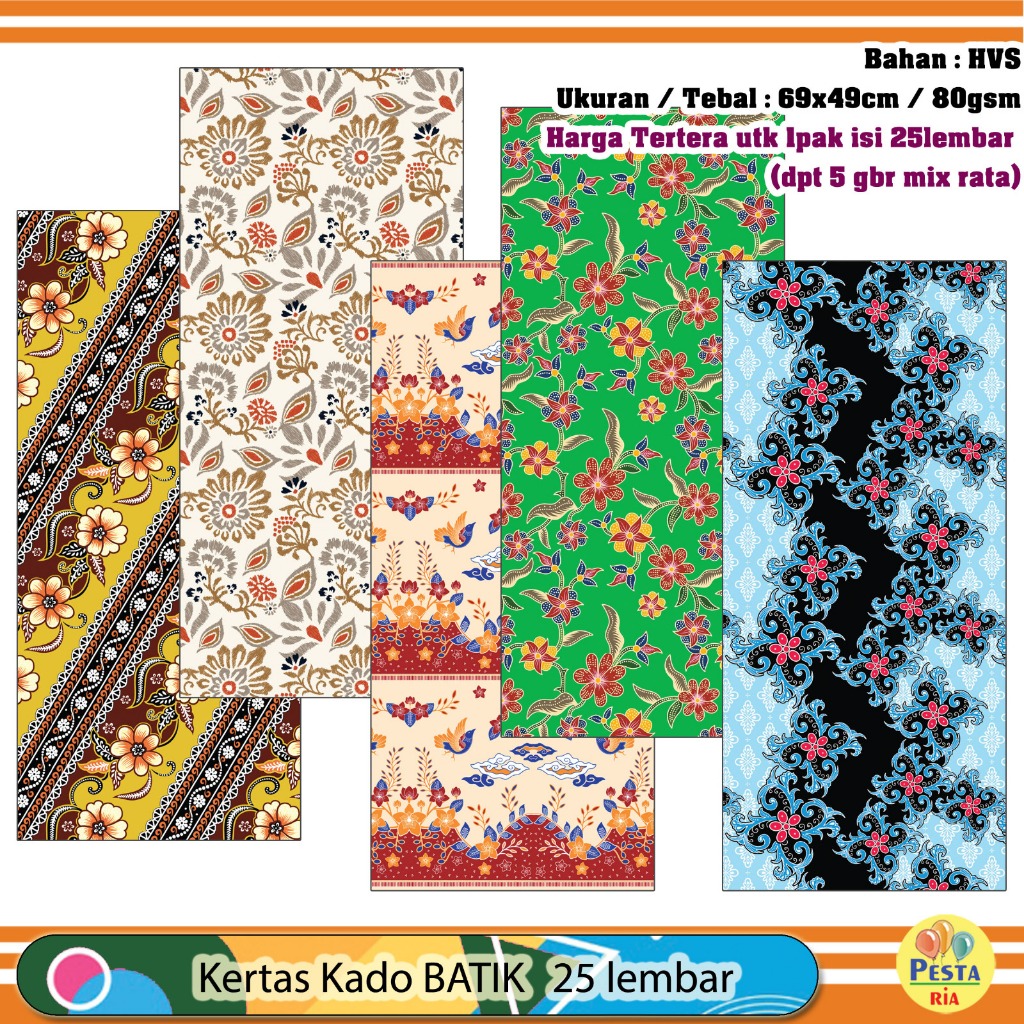 Jual Murah!! (1Set 25lmbr) Kertas kado motif BATIK Classic, kerta kado ...