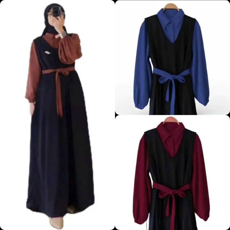 Jual Gamis Lebaran Wanita Overall Crinkle Airflow Terbaru Polos Cantik ...