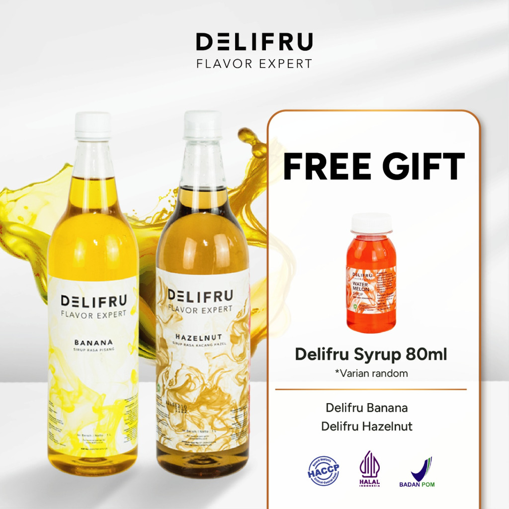 Jual Delifru Paket Bundling Syrup Hazelnut 1L + Sirup Banana 1L ...