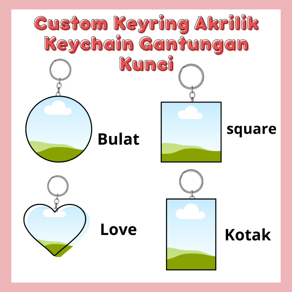 Jual Akrilik Custom Keychain Love Keyring Love, Square, Bulat, Oval ...