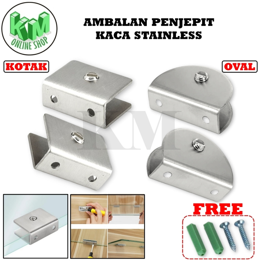 Jual Jepitan Kaca Stainless Oval dan Kotak / Penjepit Ambalan Rak Kaca ...