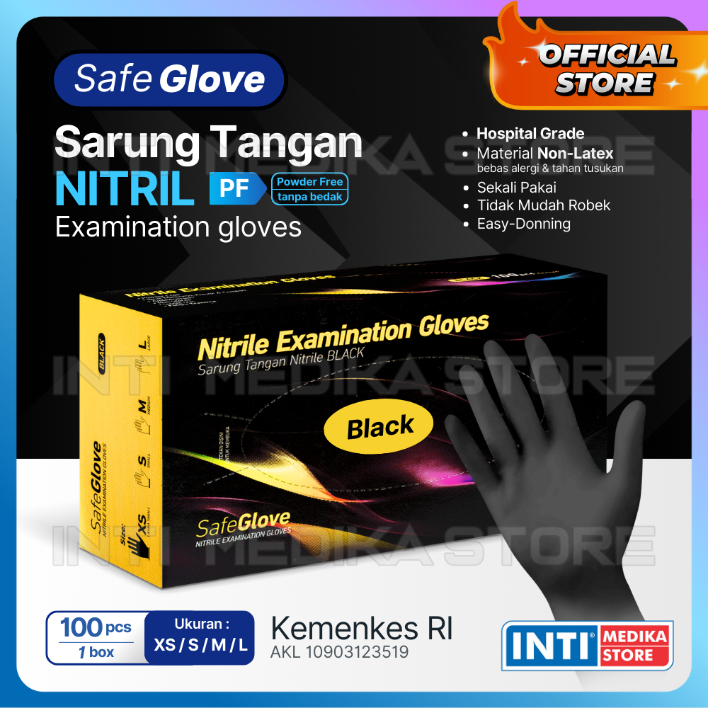 Jual SAFEGLOVE - Sarung Tangan Nitril BLACK POWDER FREE Tanpa Tepung ...