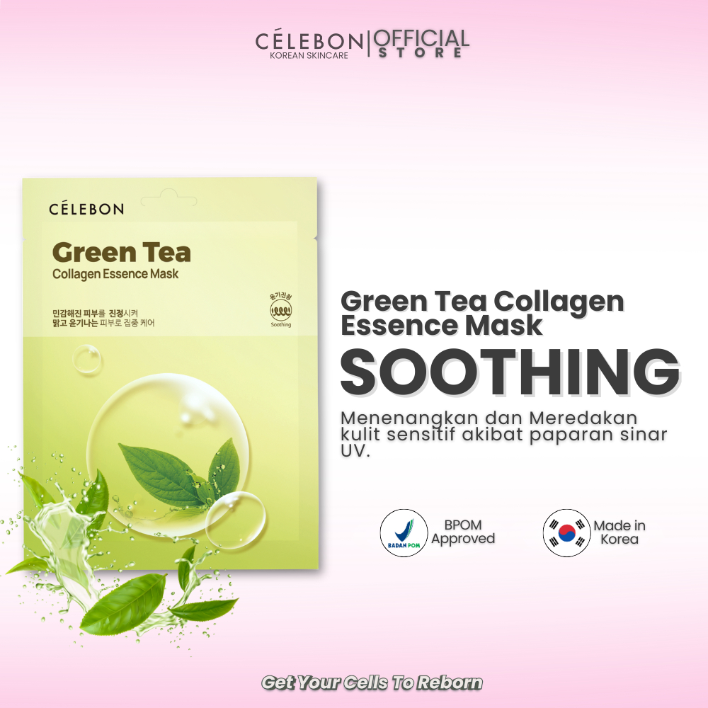 Jual CELEBON - Green Tea Collagen Essence Mask | Soothing Mask | Shopee ...