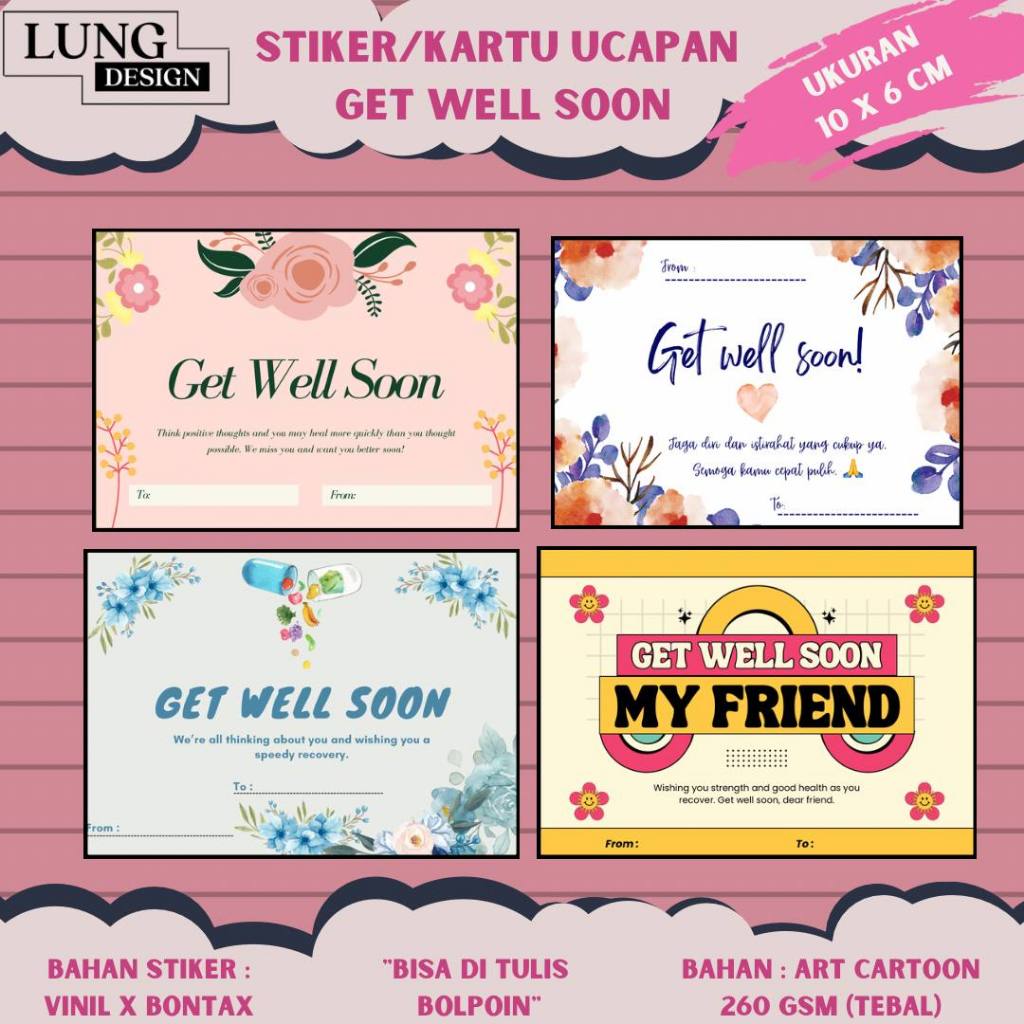 Jual Stiker / Kartu ucapan GWS/ Greeting Card Get Well Soon /Greeting ...