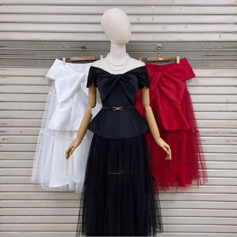 Jual dress sabrina sleeve shirt dress set top skirt mds self potrait ...