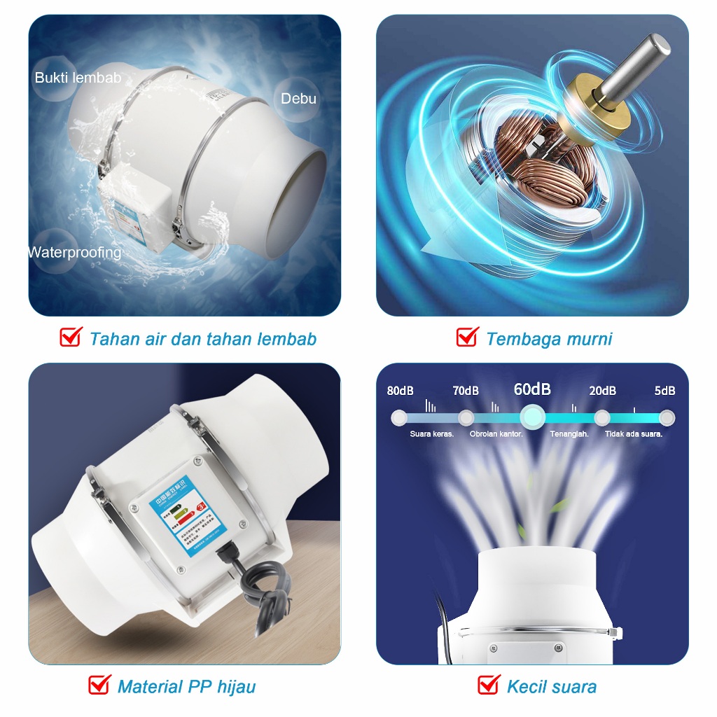 Jual SOKANY Penghisap Asap Dapur 4/6/8 Inch 220V Exhaust Fan Plafon ...