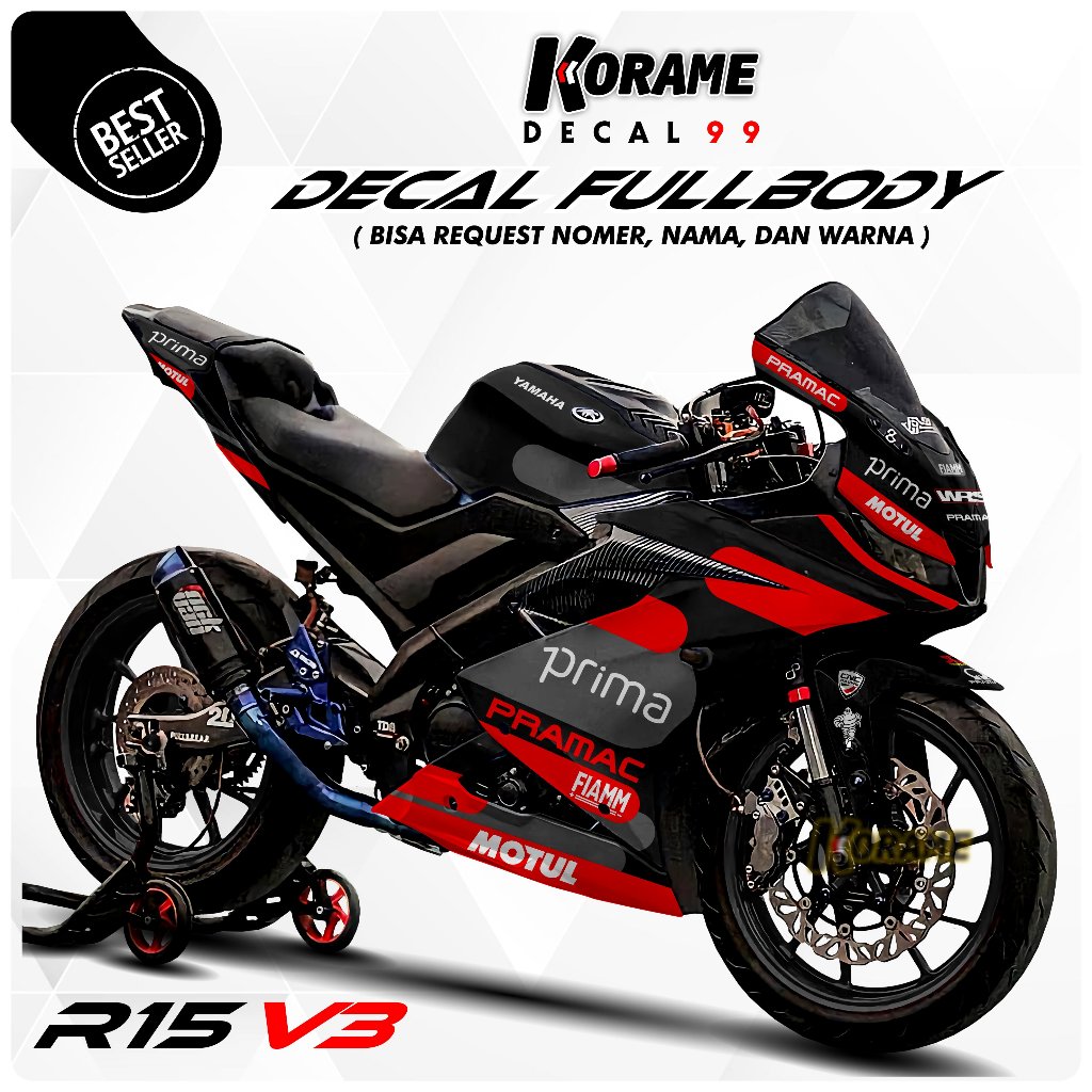 Jual Decal Stiker Fullbody R15 V3 - Motif Prima Racing Team Black ...