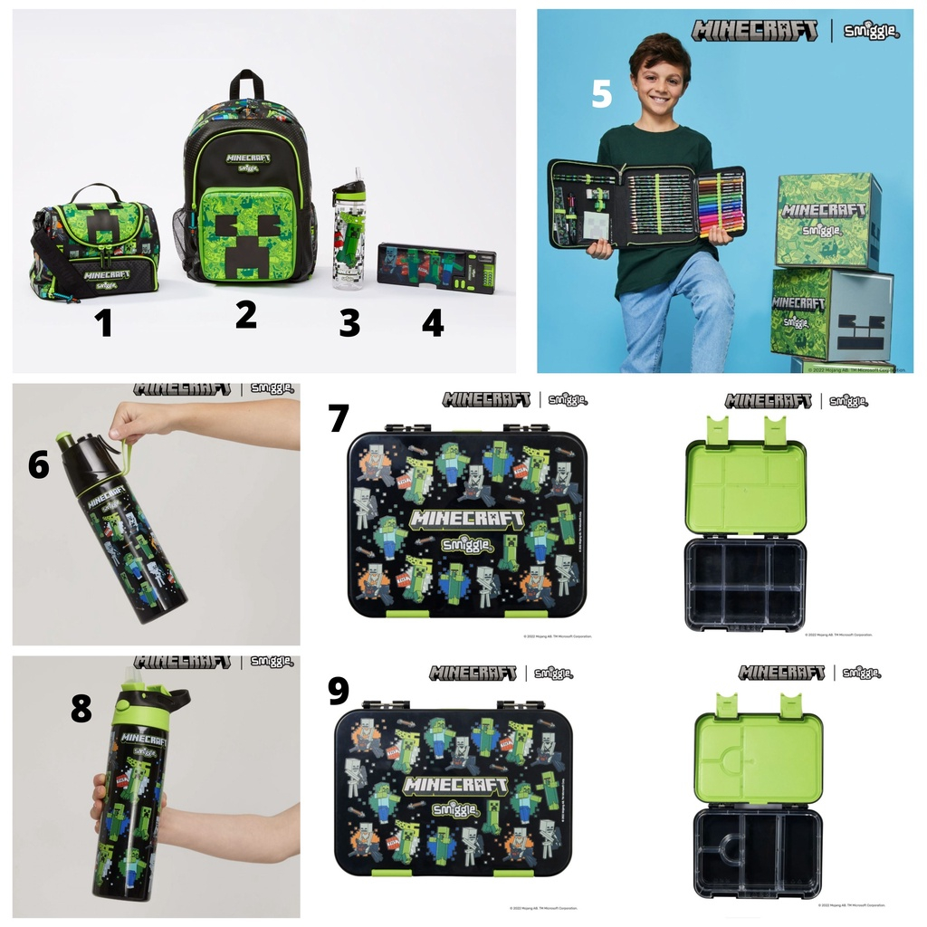 Jual Smiggle Minecraft Backpack drink up bottle pencil case pop out ...