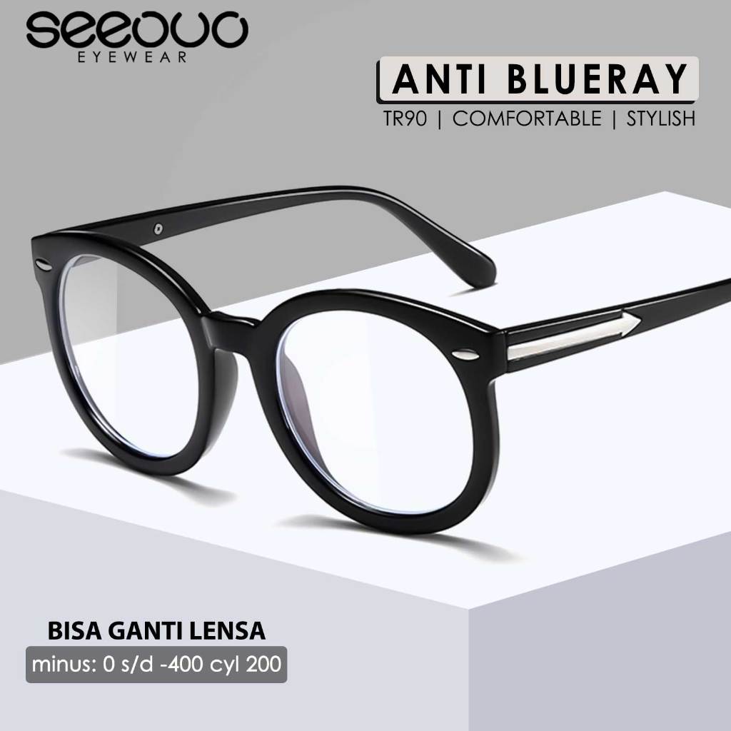 Jual Seeouo Kacamata Antiradiasi Blueray Style Oval Bulat Bold Frame Pria Wanita TR90 Bold Bisa ...