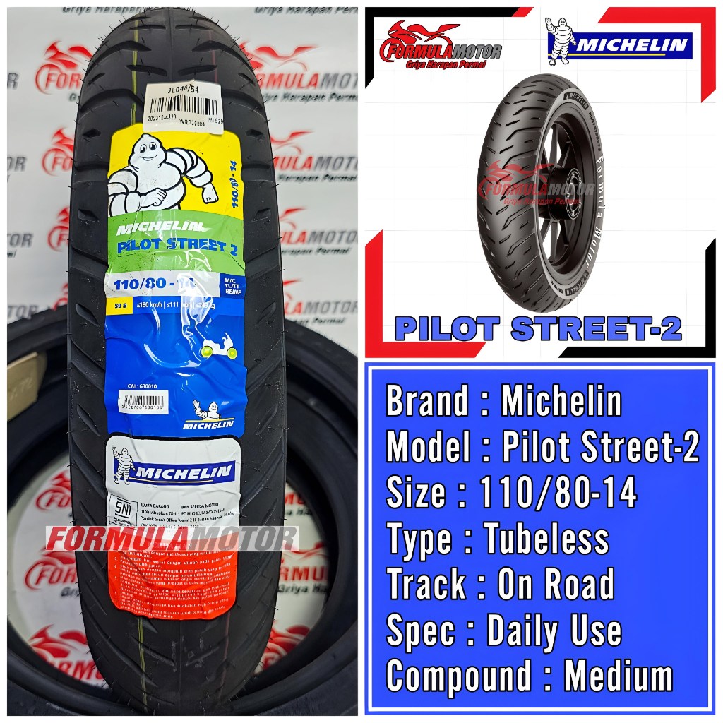 Jual 110/80-14 Michelin Pilot Street-2 Ring 14 Tubeless - Ban Depan ...