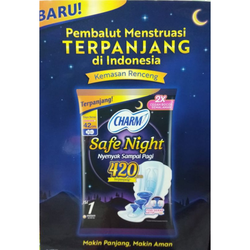 Jual Pembalut Charm safe night wings 42cm isi 1pads ( 1 Renceng= 1x10 ...
