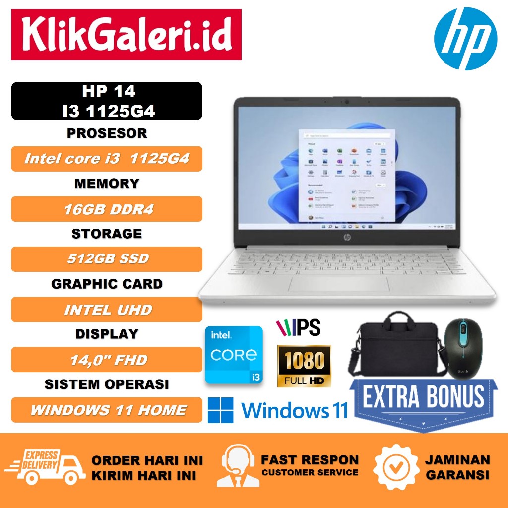 Jual Laptop HP 14 INTEL I3 1125G4 INTEL UHD SSD Full HD BL FP SILVER ...