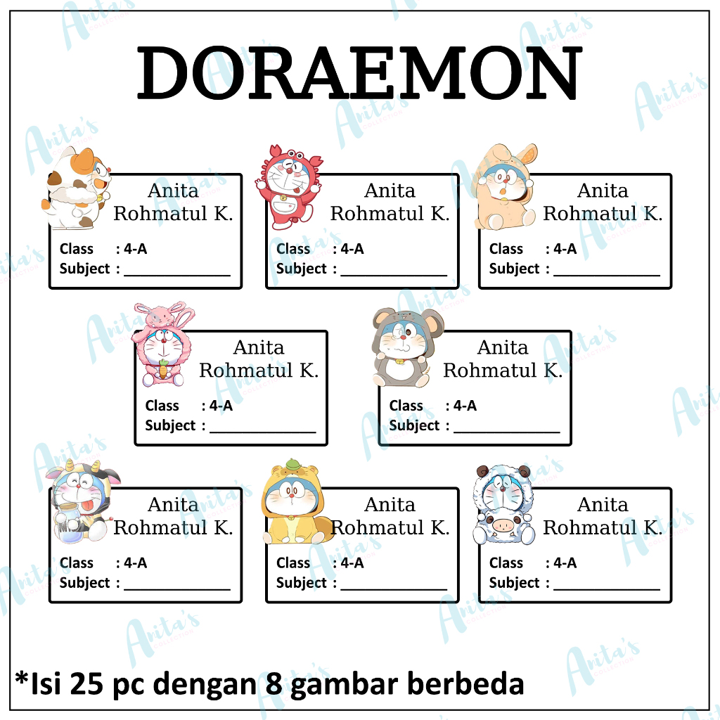 Jual 25 pc STIKER NAMA BUKU PELAJARAN ANAK SEKOLAH tema DORAEMON ...