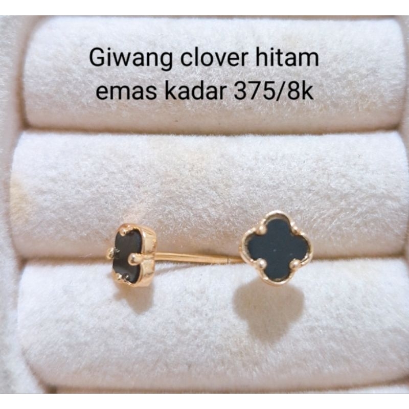 Jual Giwang emas clover hitam kadar 375/8k (0.56gram +ptt silikon ...