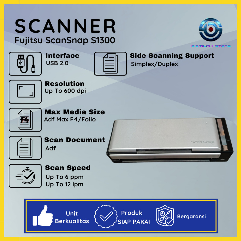 Jual Scanner Portable Fujitsu ScanSnap S1300 Bisa Scan Duplex Otomatis ...