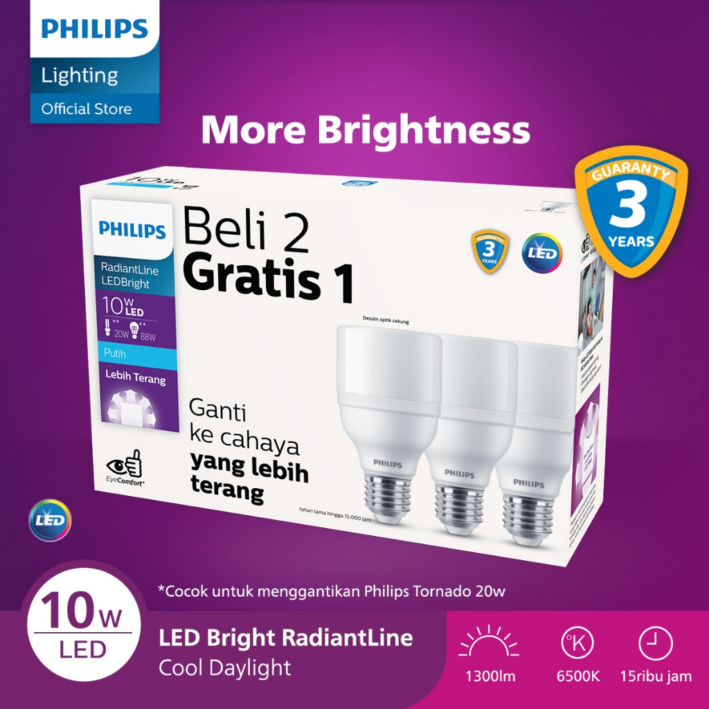 Jual Philips Lampu Multipack Radiantline LED Bright 10W 6500K 230V ...