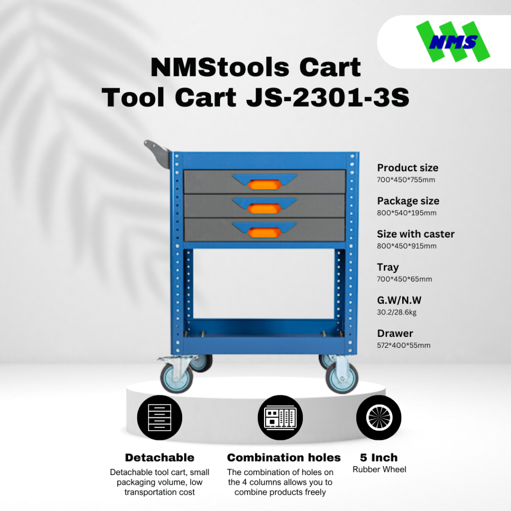 Jual Troli Bengkel 3-Drawer Tool Trolley NMStools CART JS-2301-3S Blue ...